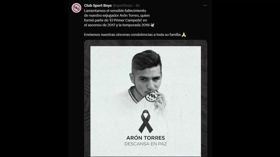 Aarón Torres, exfutbolista de Sport Boys, falleció a los 26 años ...