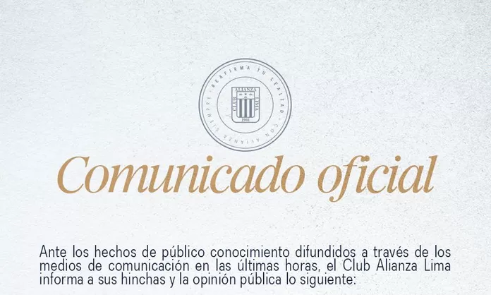 Alianza Lima emite comunicado respecto a la acusación a jugadores ...